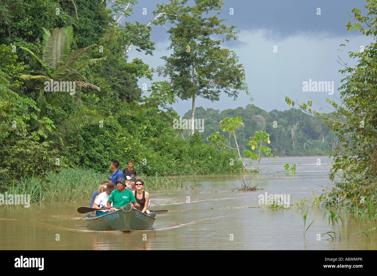 Amazon rainforest river canoe tourists hi-res stock photography and ...
