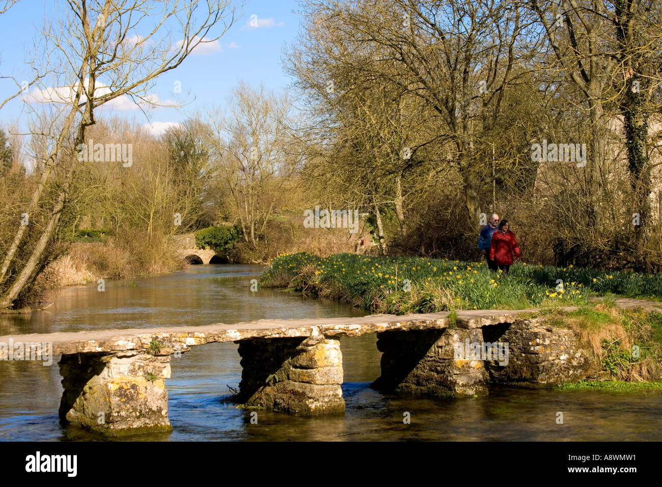 St.John's Bridge, a clapper bridge in Eastleach in Gloucestershire ...