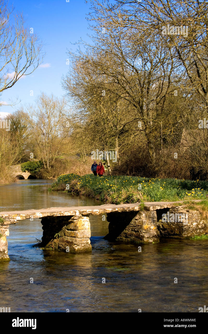 St.John's Bridge, a clapper bridge in Eastleach in Gloucestershire ...
