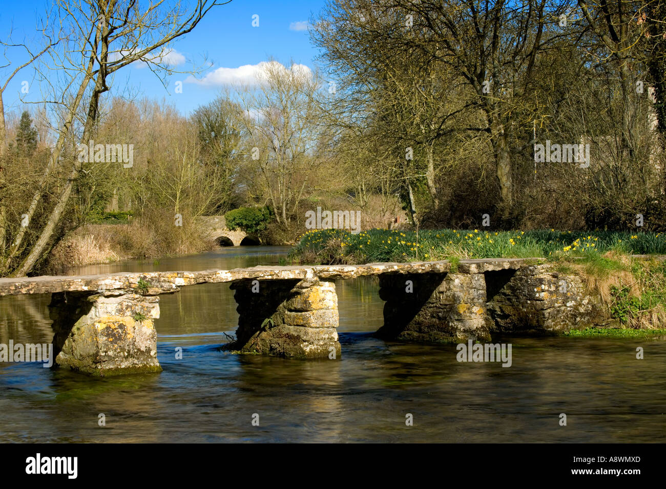 St.John's Bridge, a clapper bridge in Eastleach in Gloucestershire ...