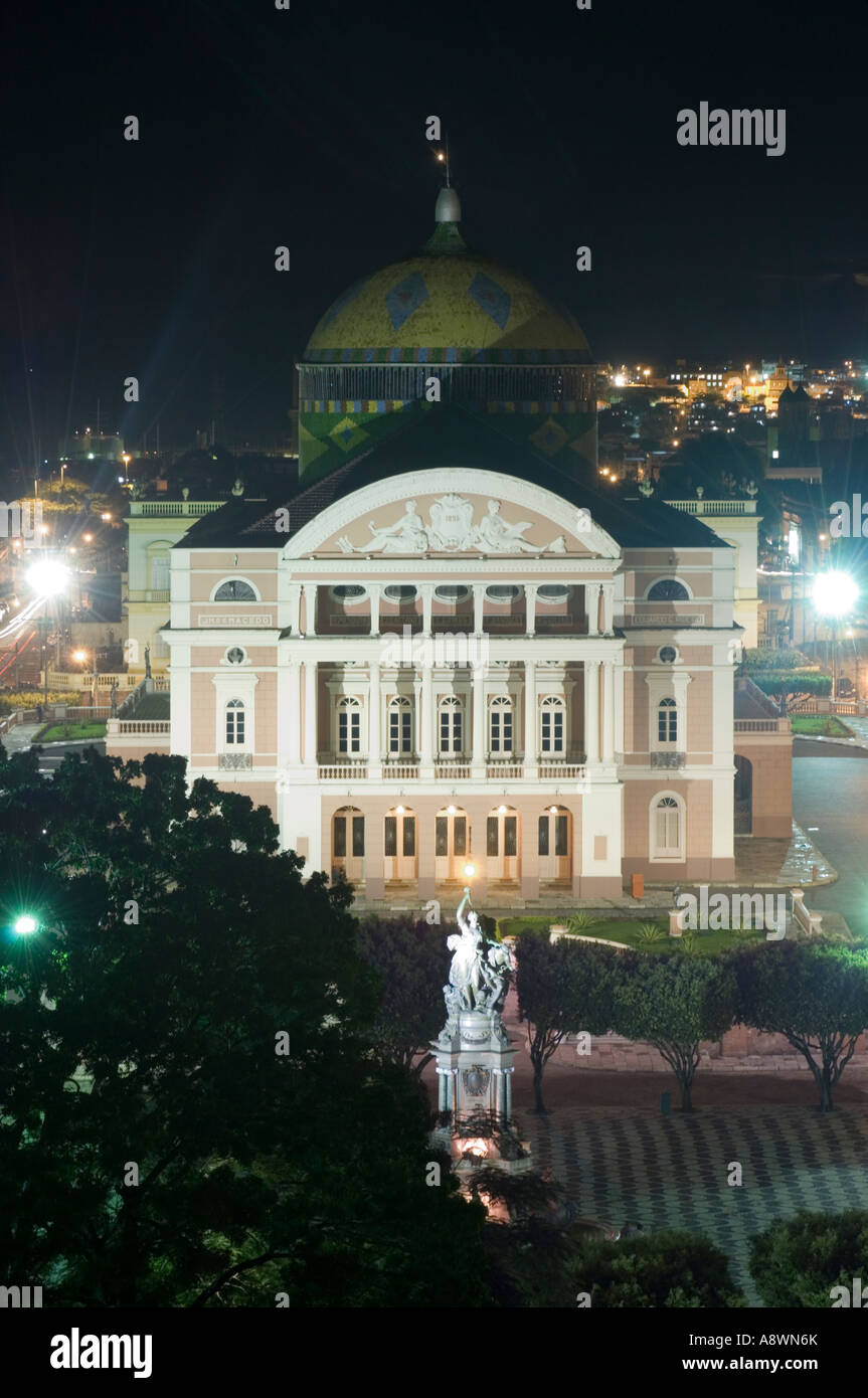 An aerial view of the Teatro Amazonas - The Amazonas Theatre in Manaus ...