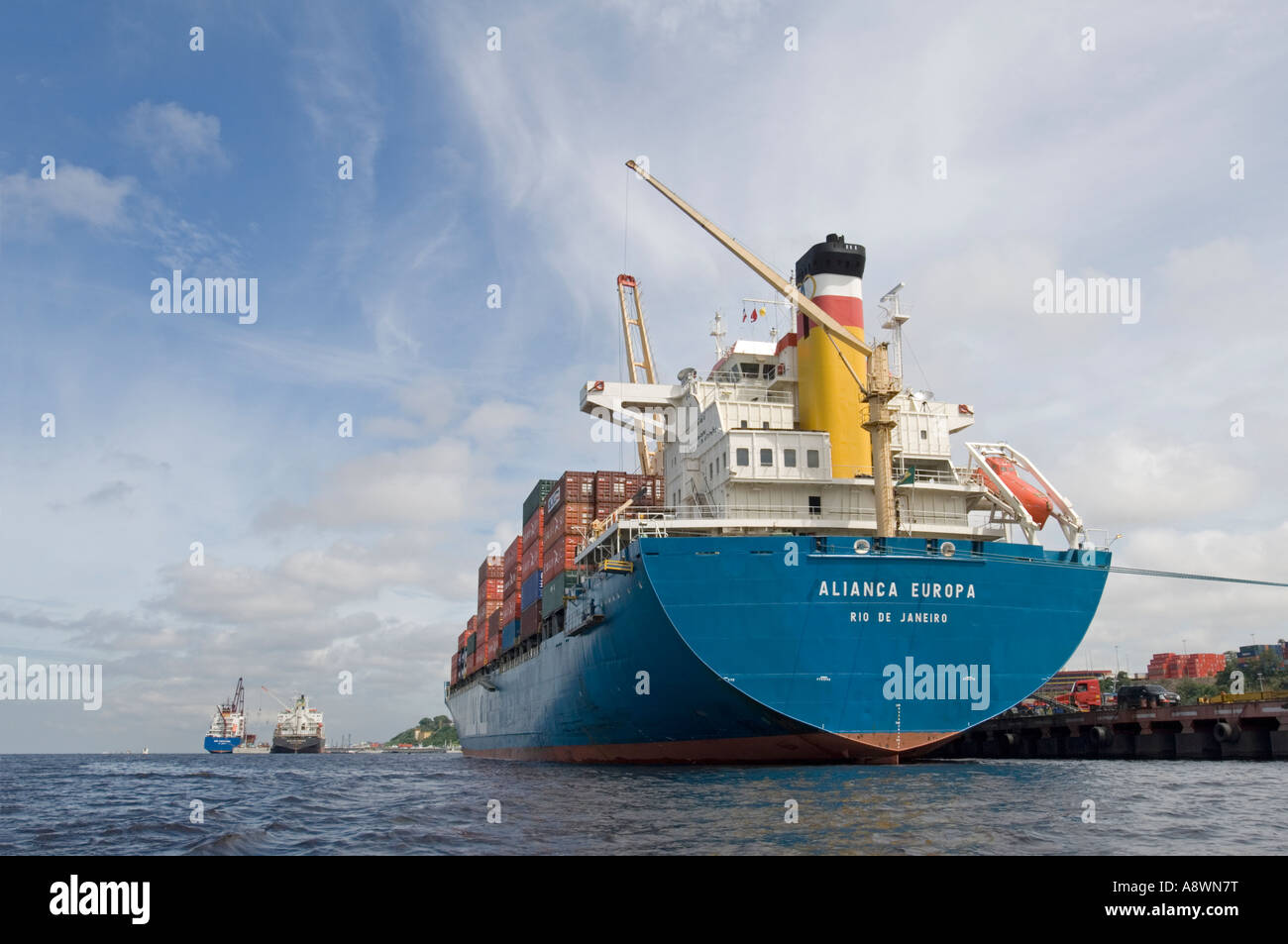 Container ships docked in the port of Manaus unloading or loading goods ...