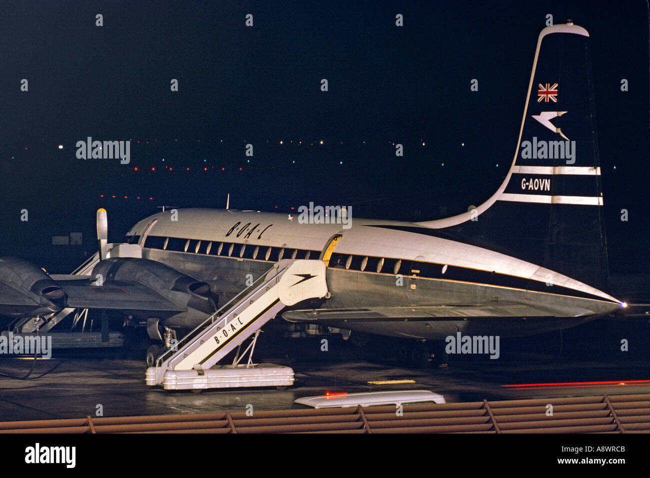 BOAC Bristol Britannia ‘The Whispering Giant’ G-AOVN parked at night at ...