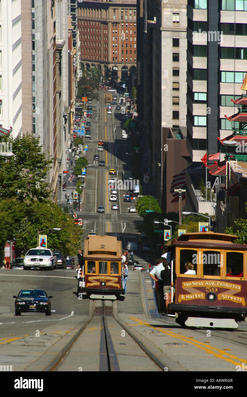 Cable Cars pass one another on Nob Hill, San Francisco Stock Photo - Alamy