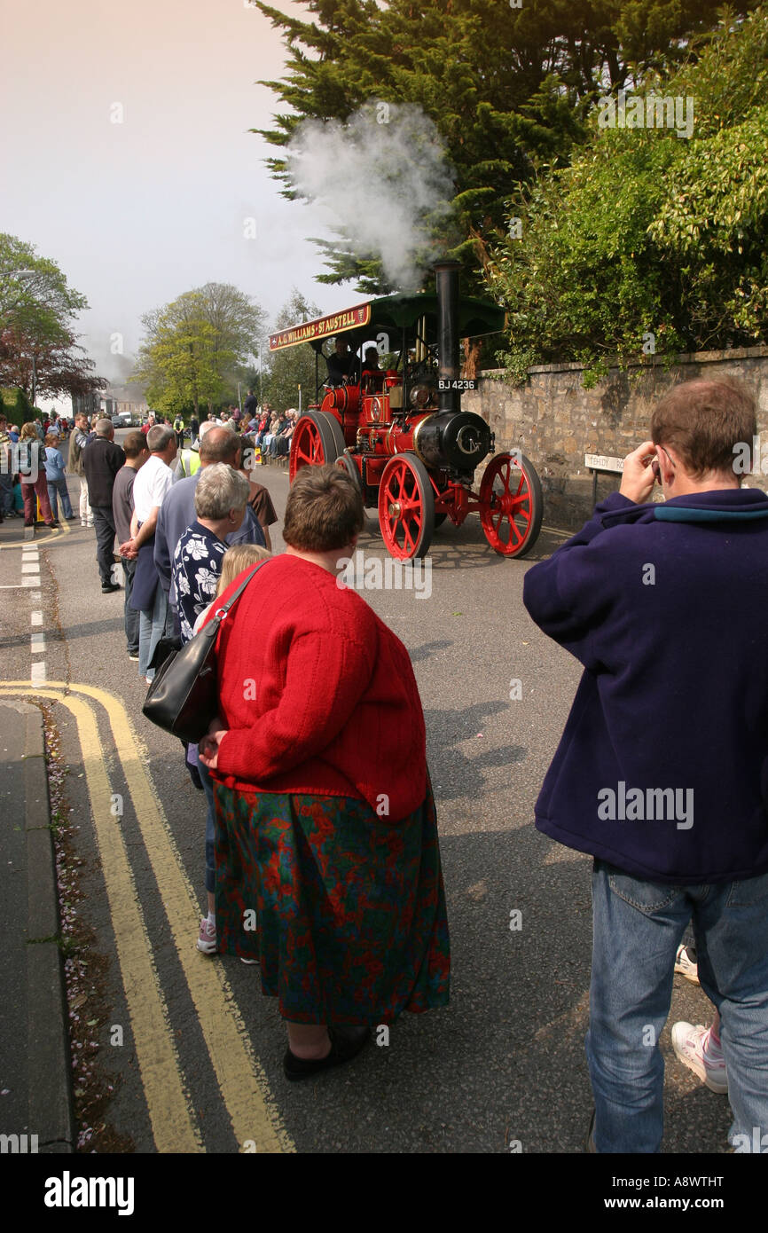 Crowd watching steam engine going up Camborne Hill Cornwall UK Stock ...