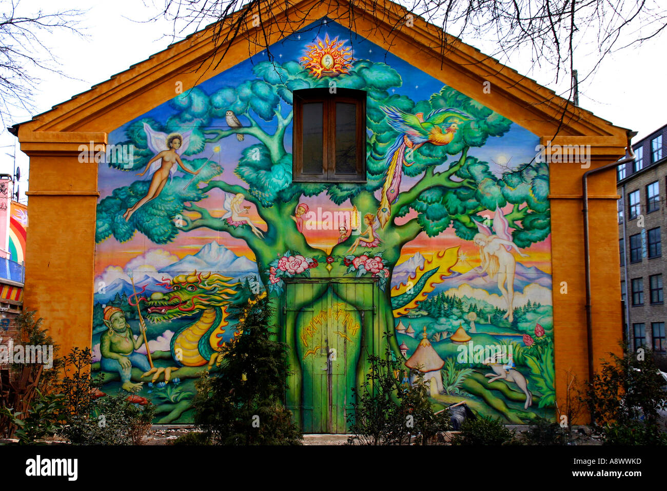 A wall mural in Cristiania. The hippie area of Copenhagen Denmark Stock ...