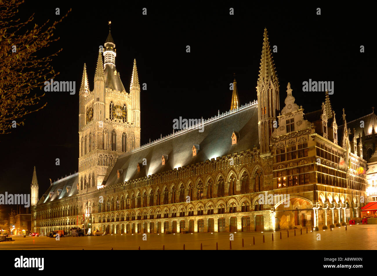 Cloth Hall, Ieper (Ypres) by night Stock Photo - Alamy