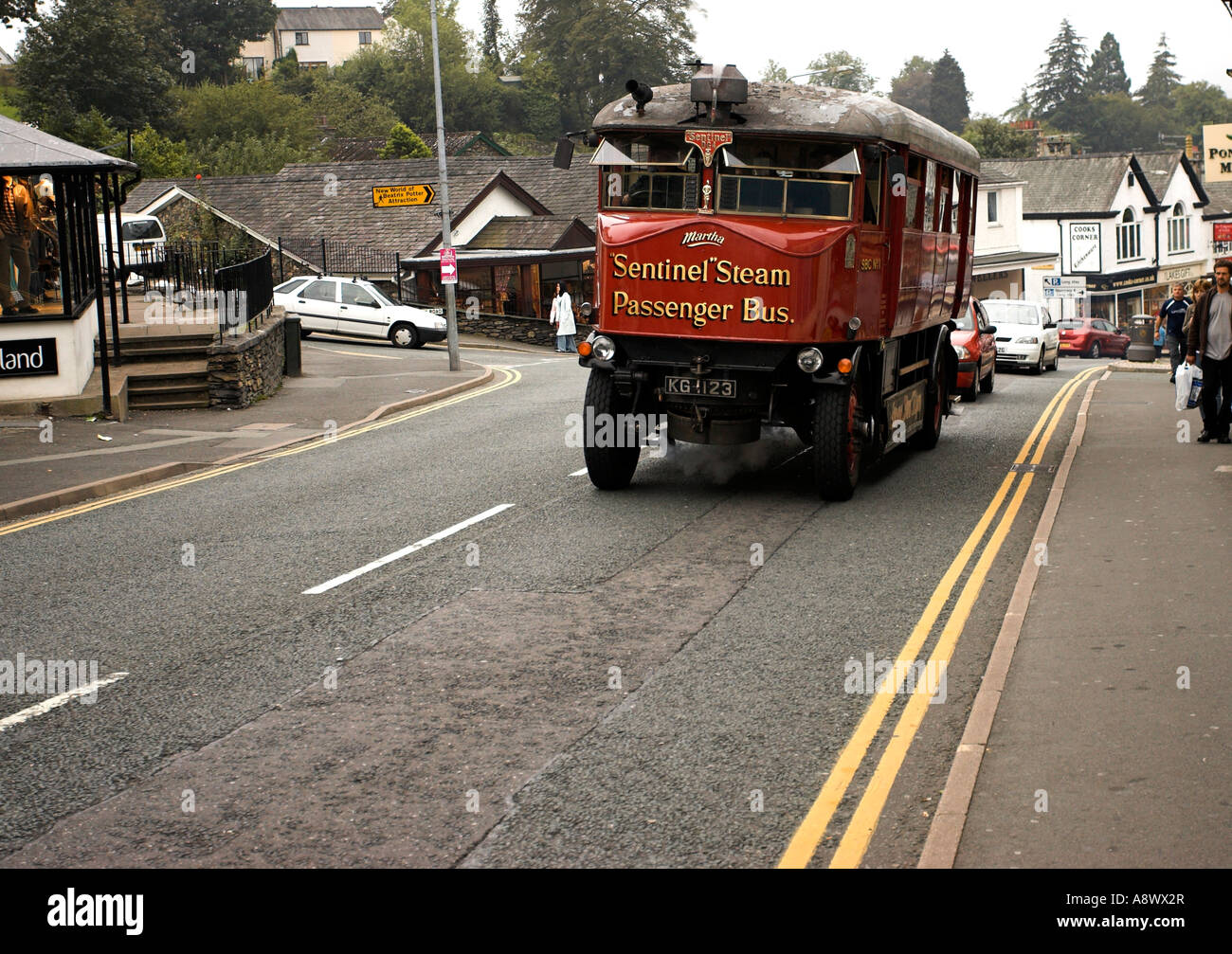 Bowness-on-Windermere Cumbria UK Coal fired steam bus Martha on its ...