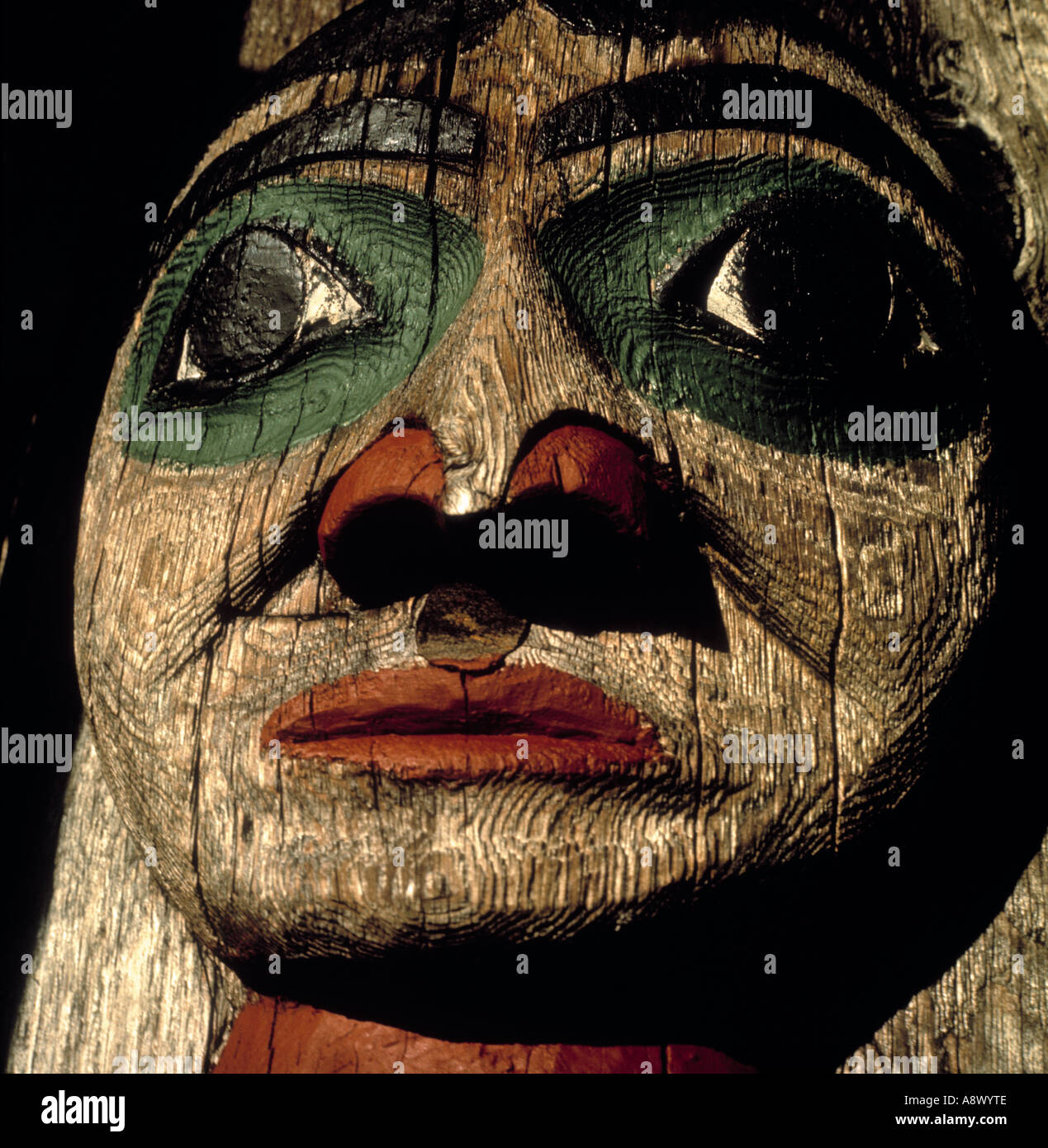 Human face on Totem Pole, Tlingit Indian, at Ketchikan Alaska Stock ...