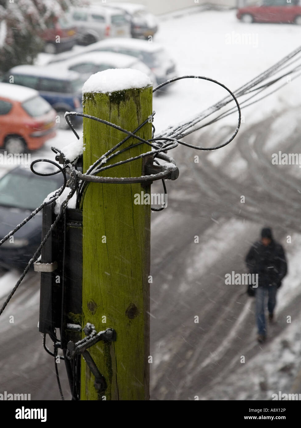 Birmingham in the snow. Telegraph pole Stock Photo - Alamy