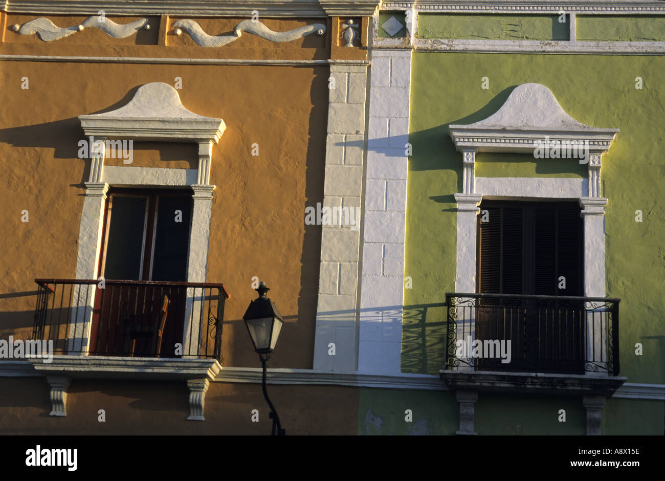 Window shutters closed on a colorful building during sunset, Zocalo ...
