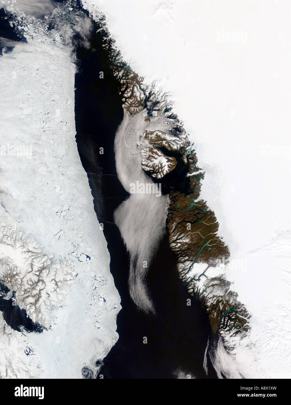 Greenland West Coast and Davis Strait viewed from space Stock Photo - Alamy