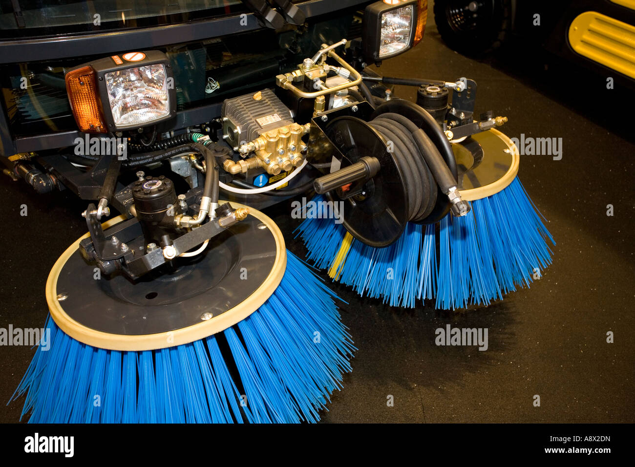 Blue road-sweeper brushes at NEC Commercial Vehicle Show, Birmingham ...