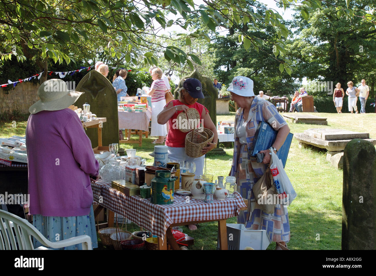 English village church fair on a bright sunny day in High Melton, South ...