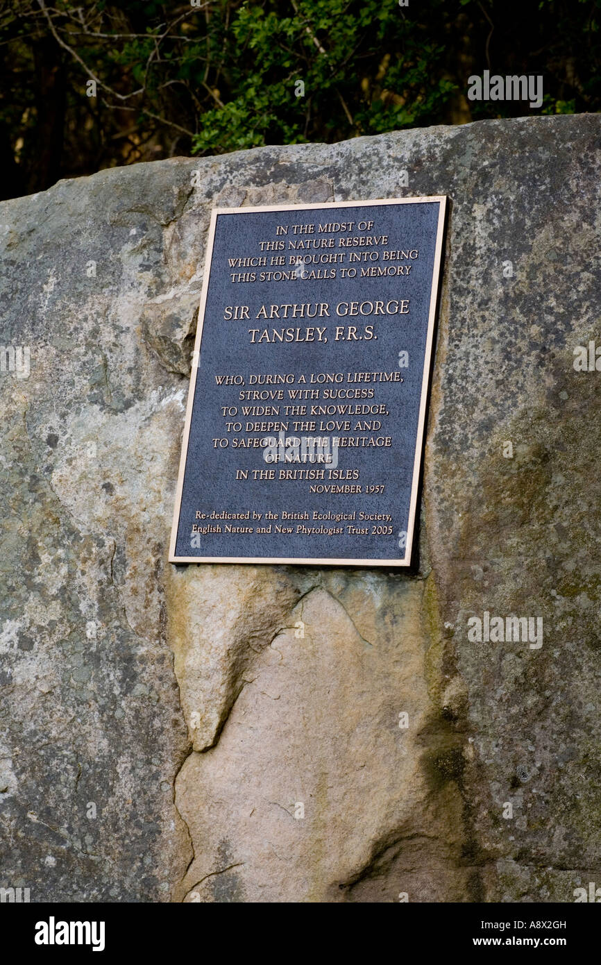 Commemorative stone to Sir Arthur George Tansley, F.R.S. at Kingley ...