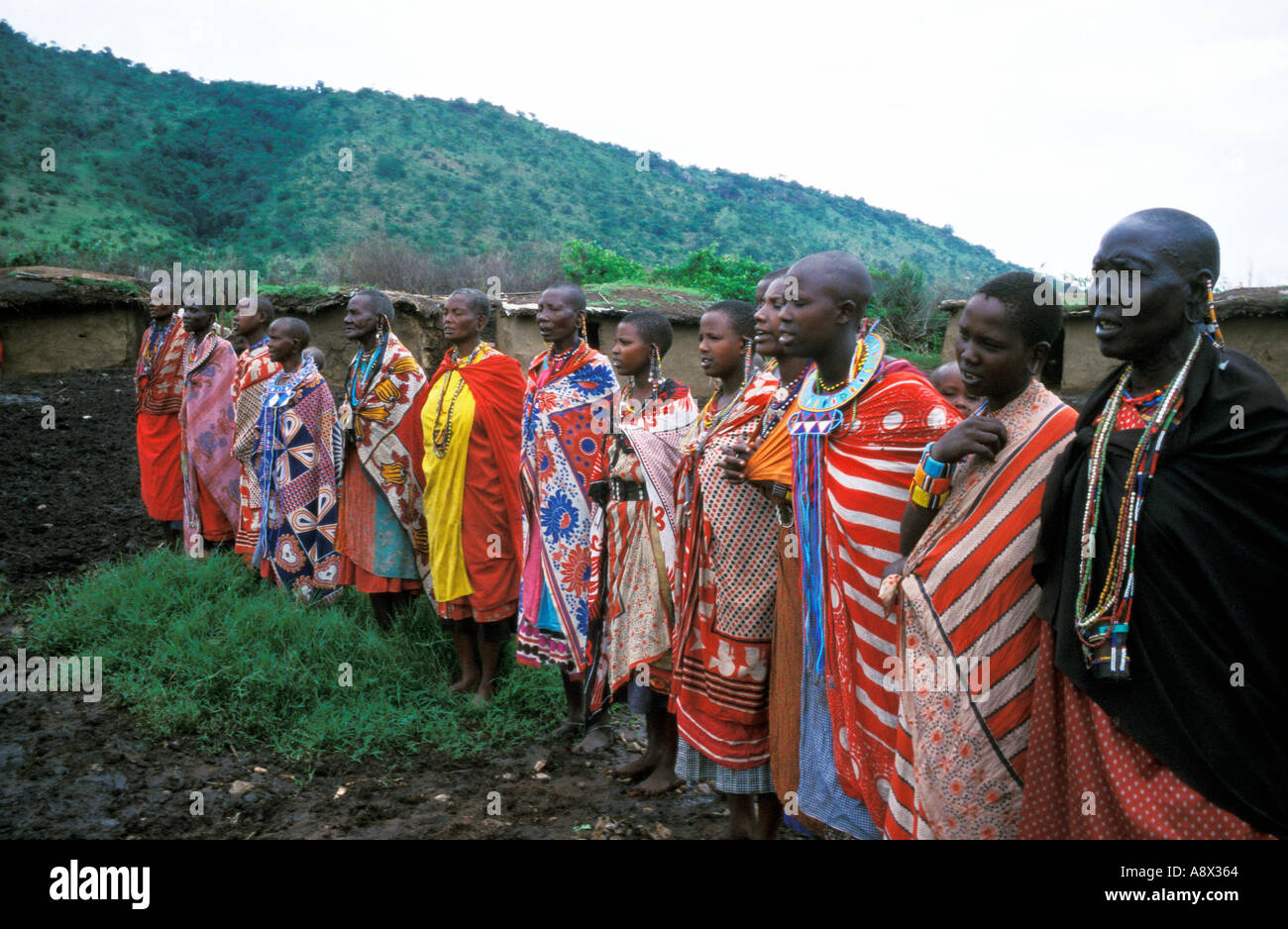 KENYA Masai Mara National Reserve Masai women in traditional dress and ...