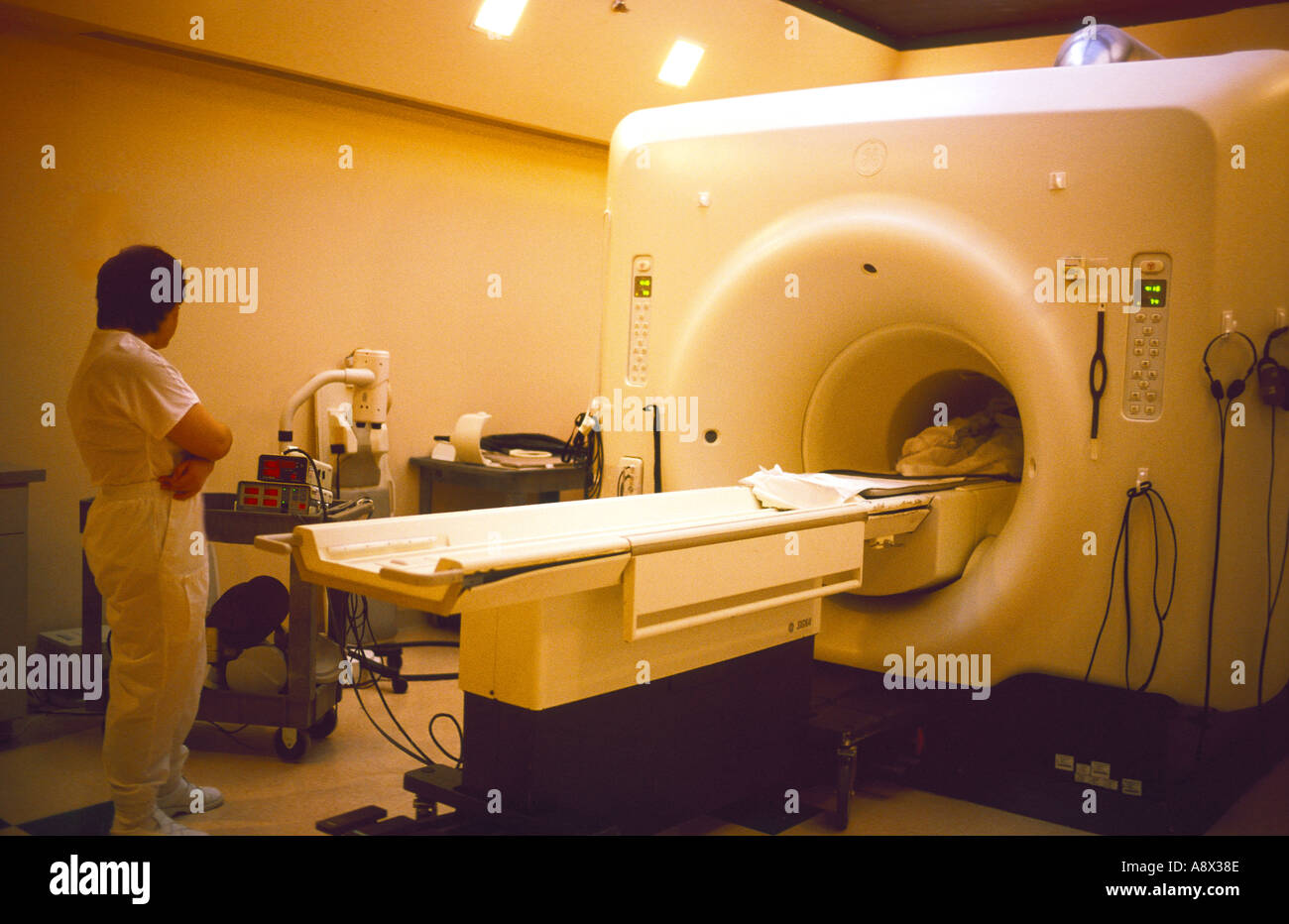 Magnetic Resonance Imaging MRI machine being used to scan and diagnose ...