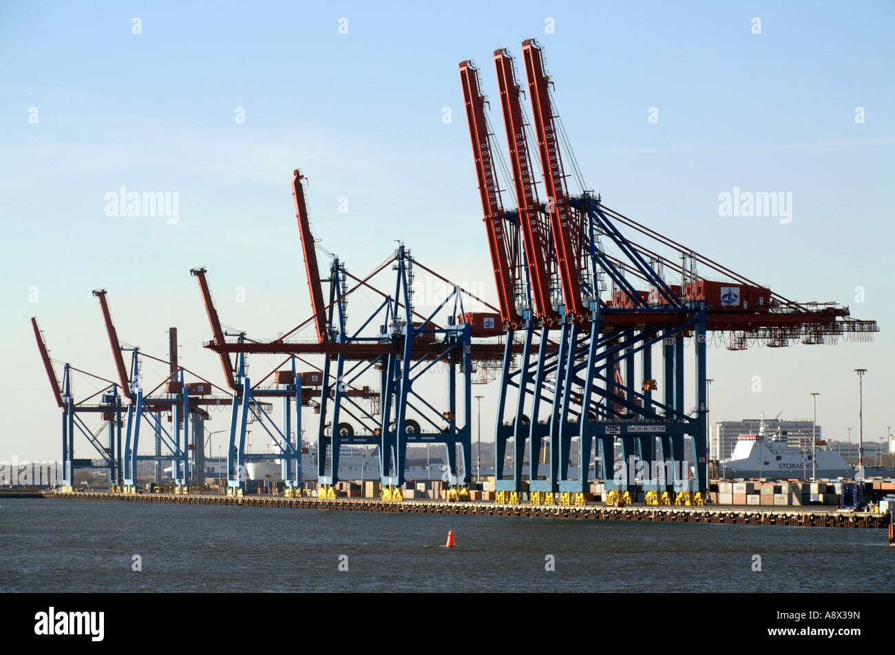 Maritime Container Terminal at Port of Gothenburg Sweden with gantry ...