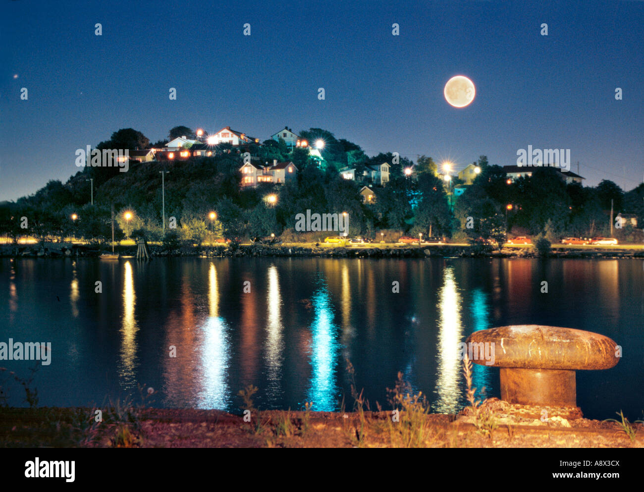Slottberget Castle Hill settlement under full moon Gothenburg Sweden ...