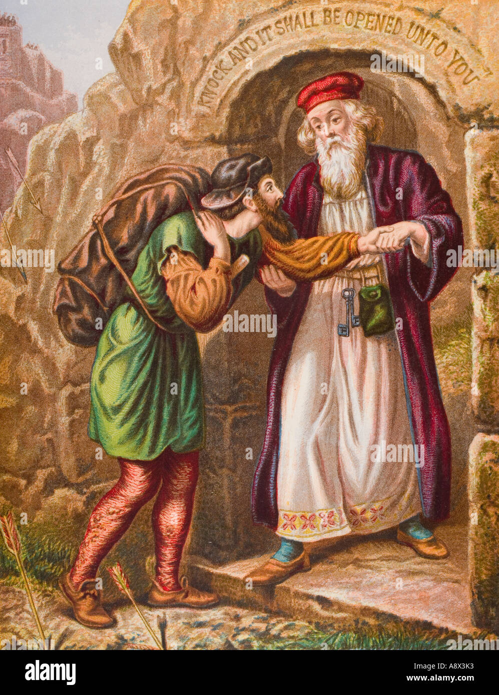 Christian's arrival at the wicket gate. From the book The Pilgrim's ...