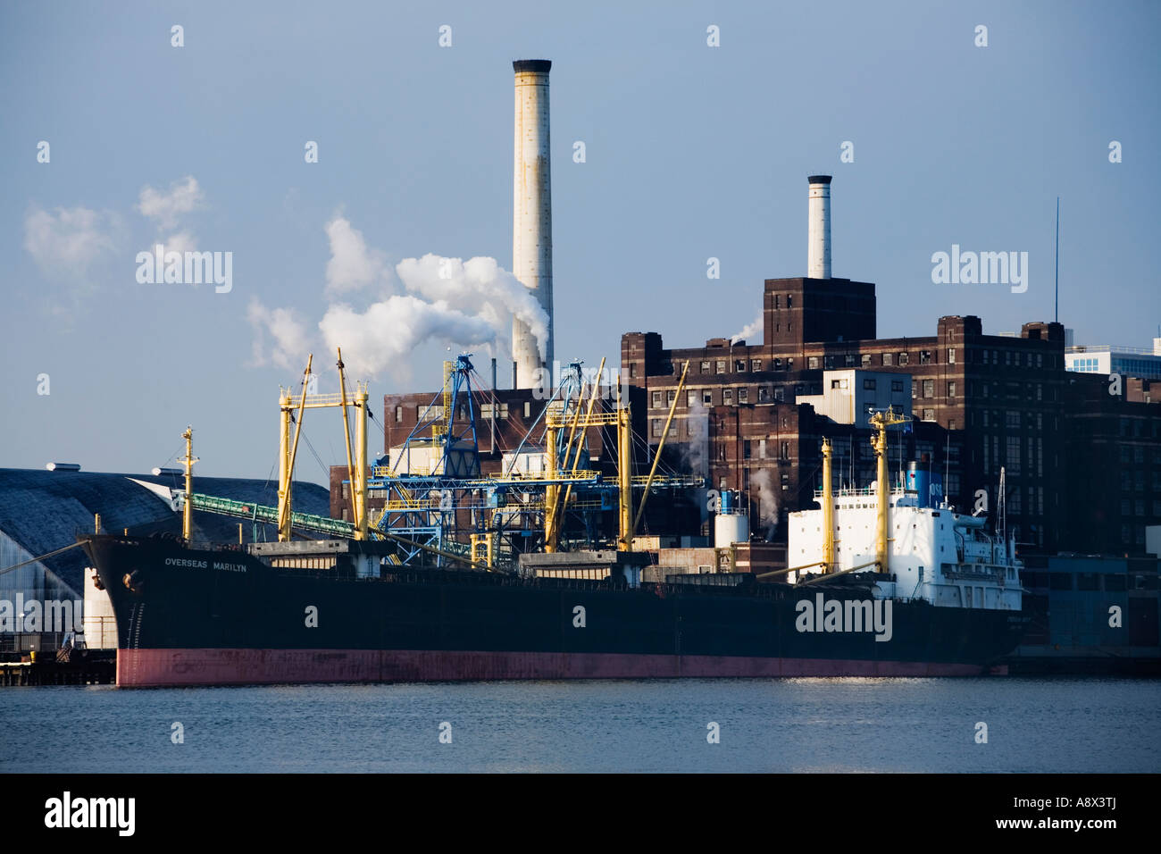 Domino Sugar factory and freight tanker inner harbor Baltimore Maryland ...