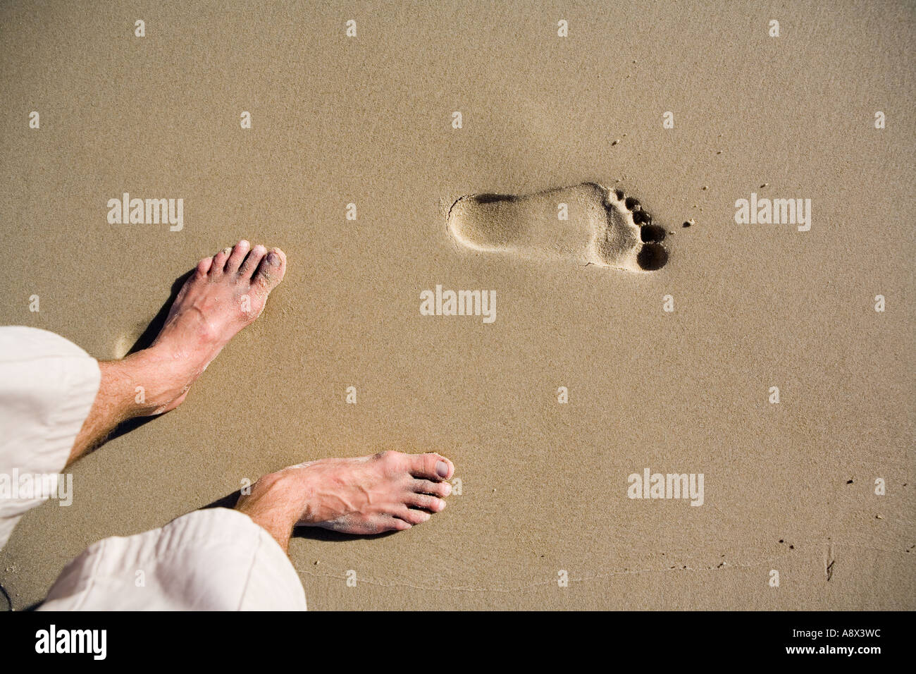 Foot Steps in the Sand Stock Photo - Alamy