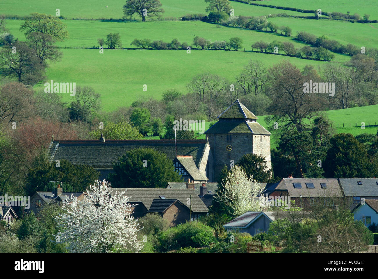 valley of the river clun view from clun castle clun village shropshire ...