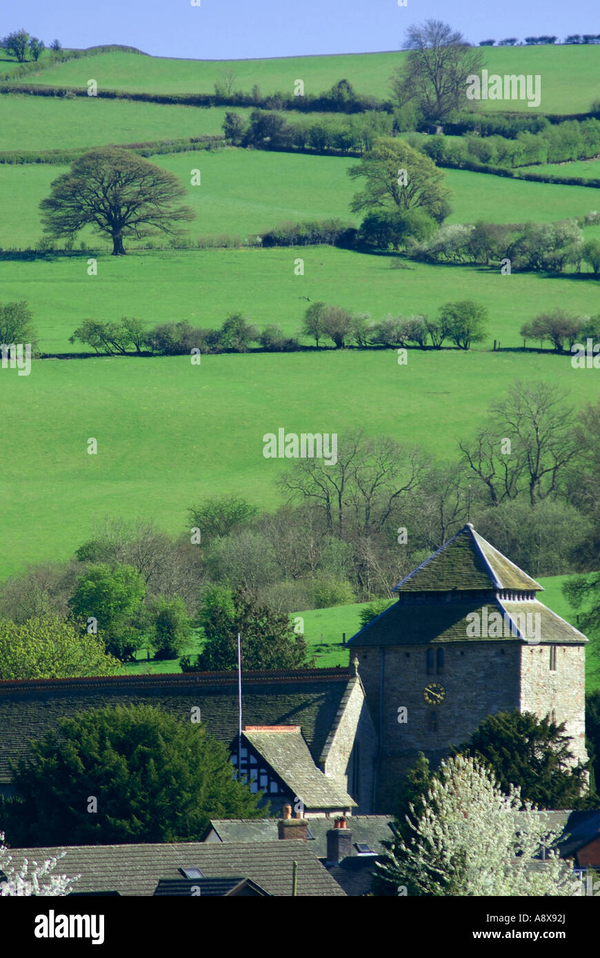 valley of the river clun view from clun castle clun village shropshire ...