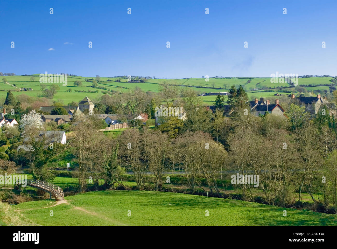 view over the valley of the river clun from clun castle shropshire the ...