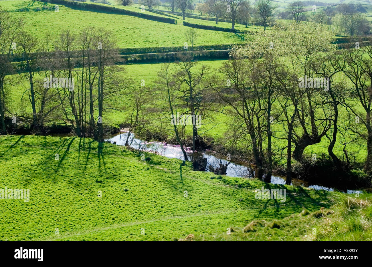 view over the valley of the river clun from clun castle shropshire the ...