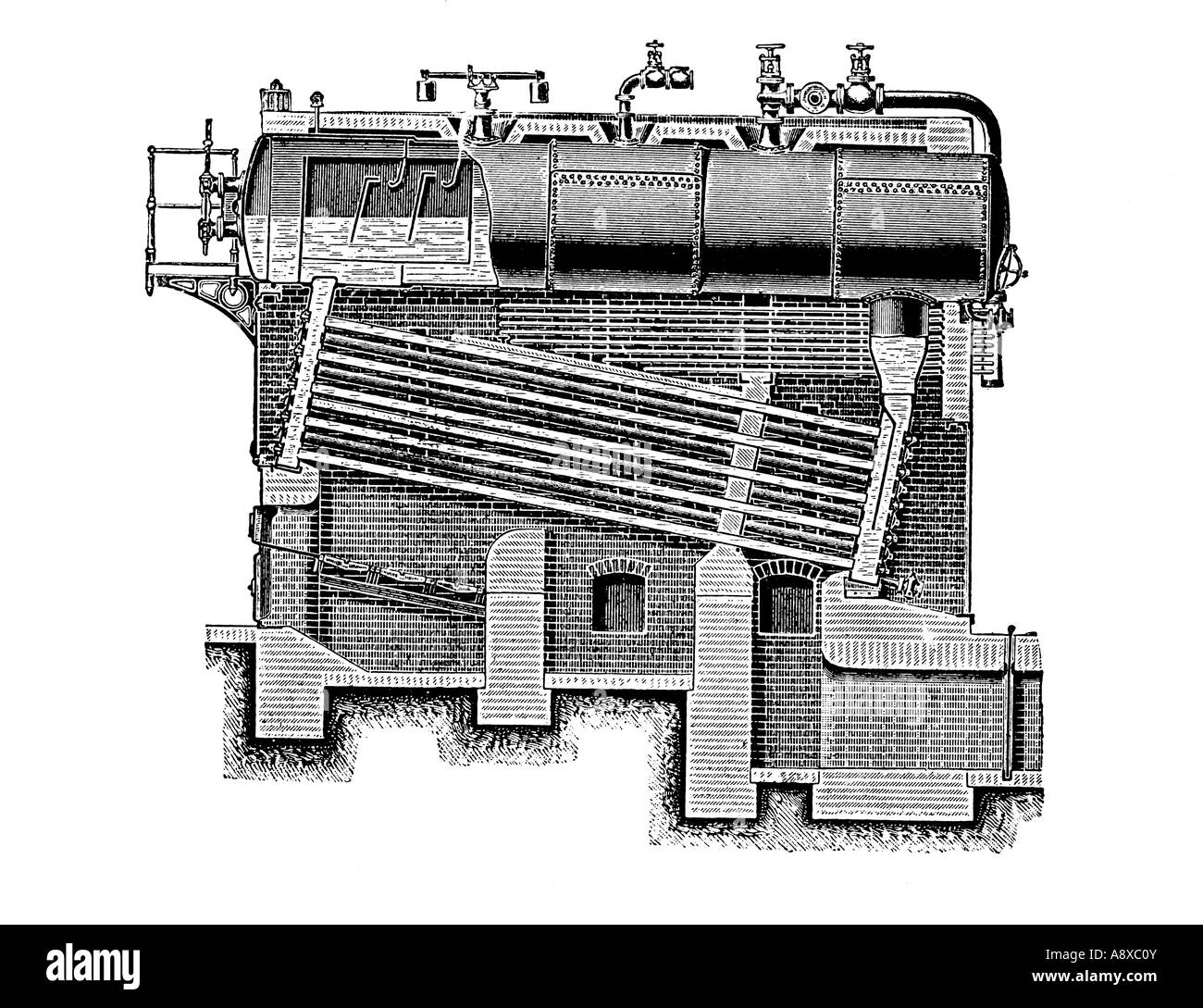 SECTION THROUGH PETRY DEREUX MULTITUBULAR STEAM BOILER Stock Photo - Alamy