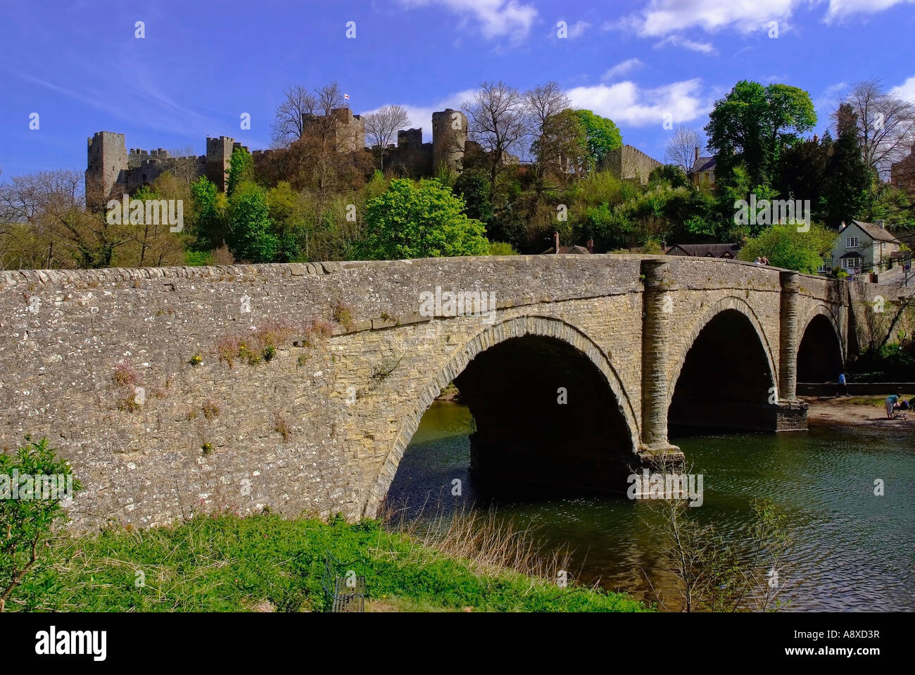 medieval bridge over river teme ludlow castle shropshire england ...