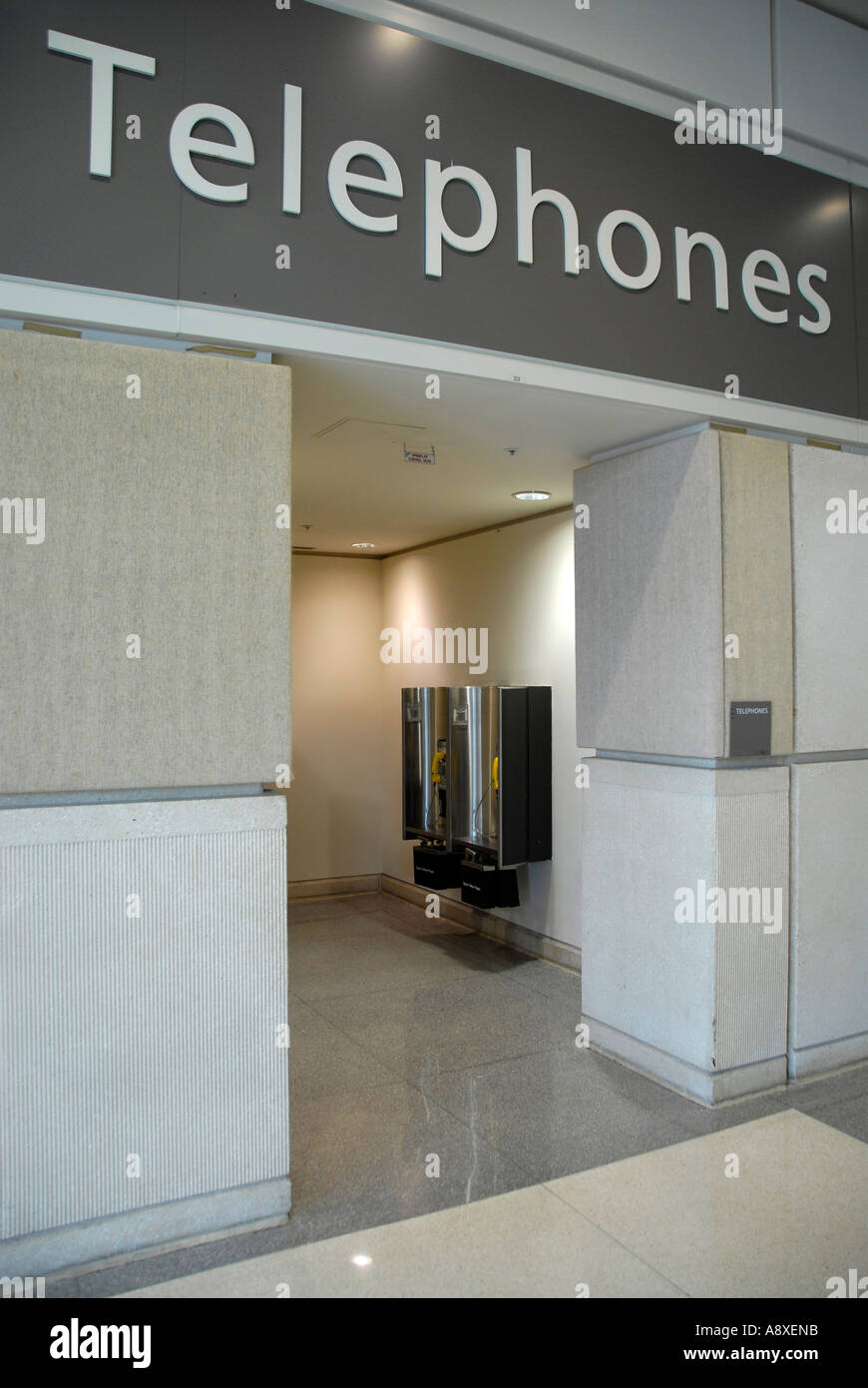 Bank of telephones including a pay internet phone complete with ...