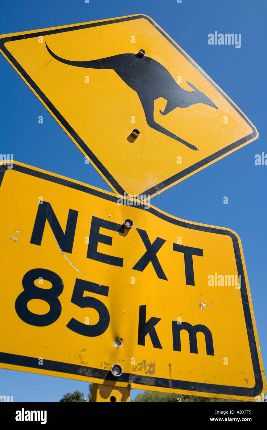 Kangaroo Sign Next 85 km Stock Photo - Alamy