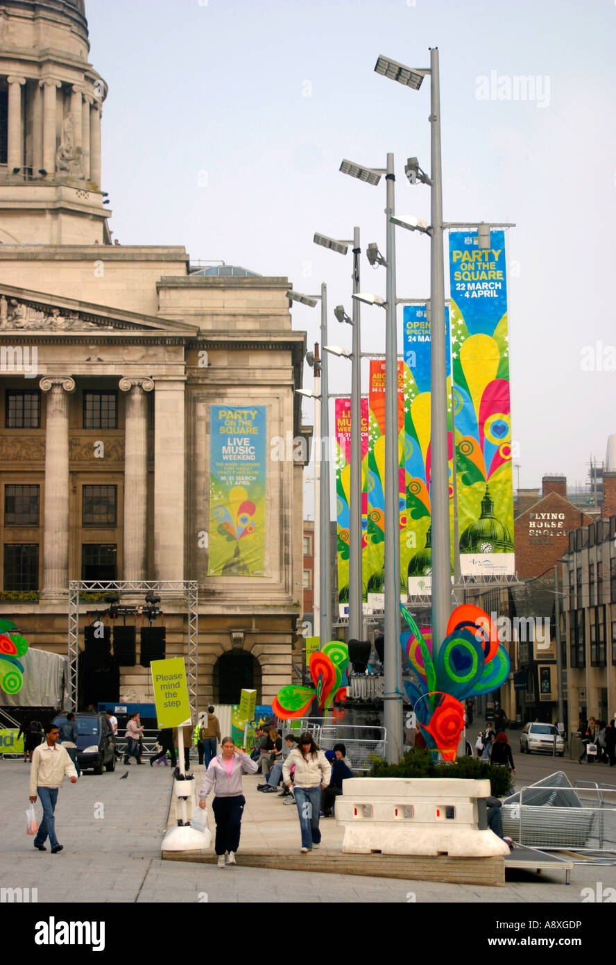 Banners advertising the opening of the New Market Square in Nottingham ...