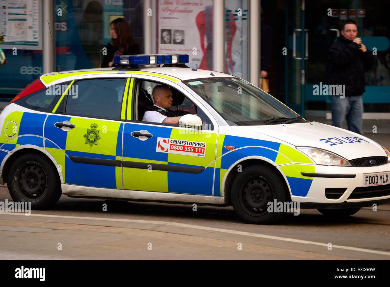 Police car, panda car, police man, in Nottinghams Market Square Stock ...