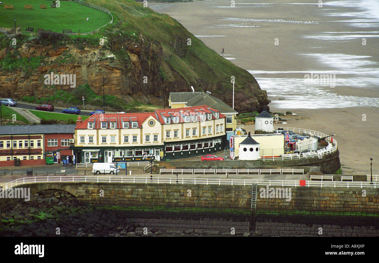 Battery Parade and Whitby Sands viewed from Abbey Plain, Whitby, North ...