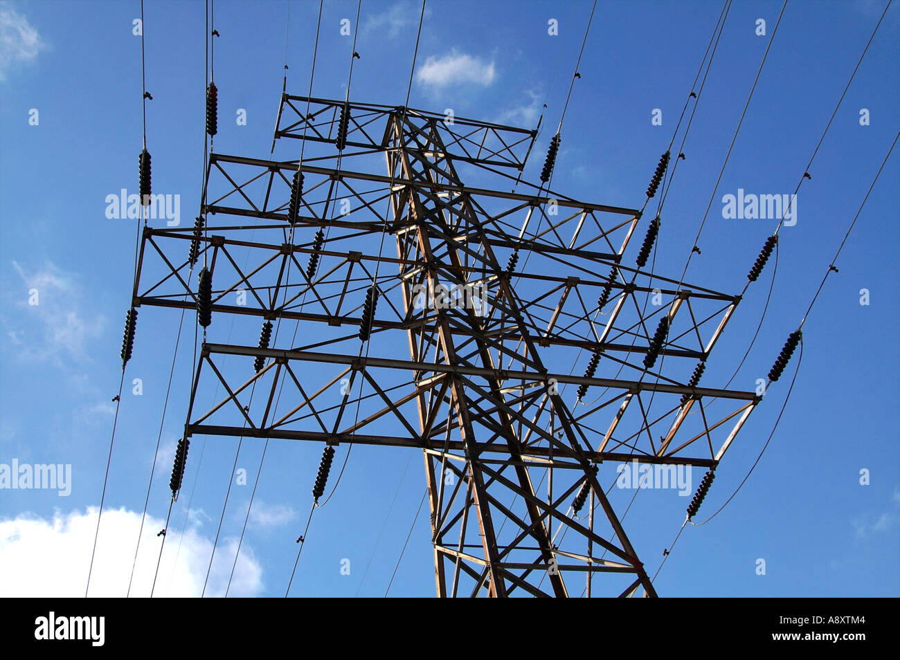 Close up of the power line supplying electricity to the big city ...