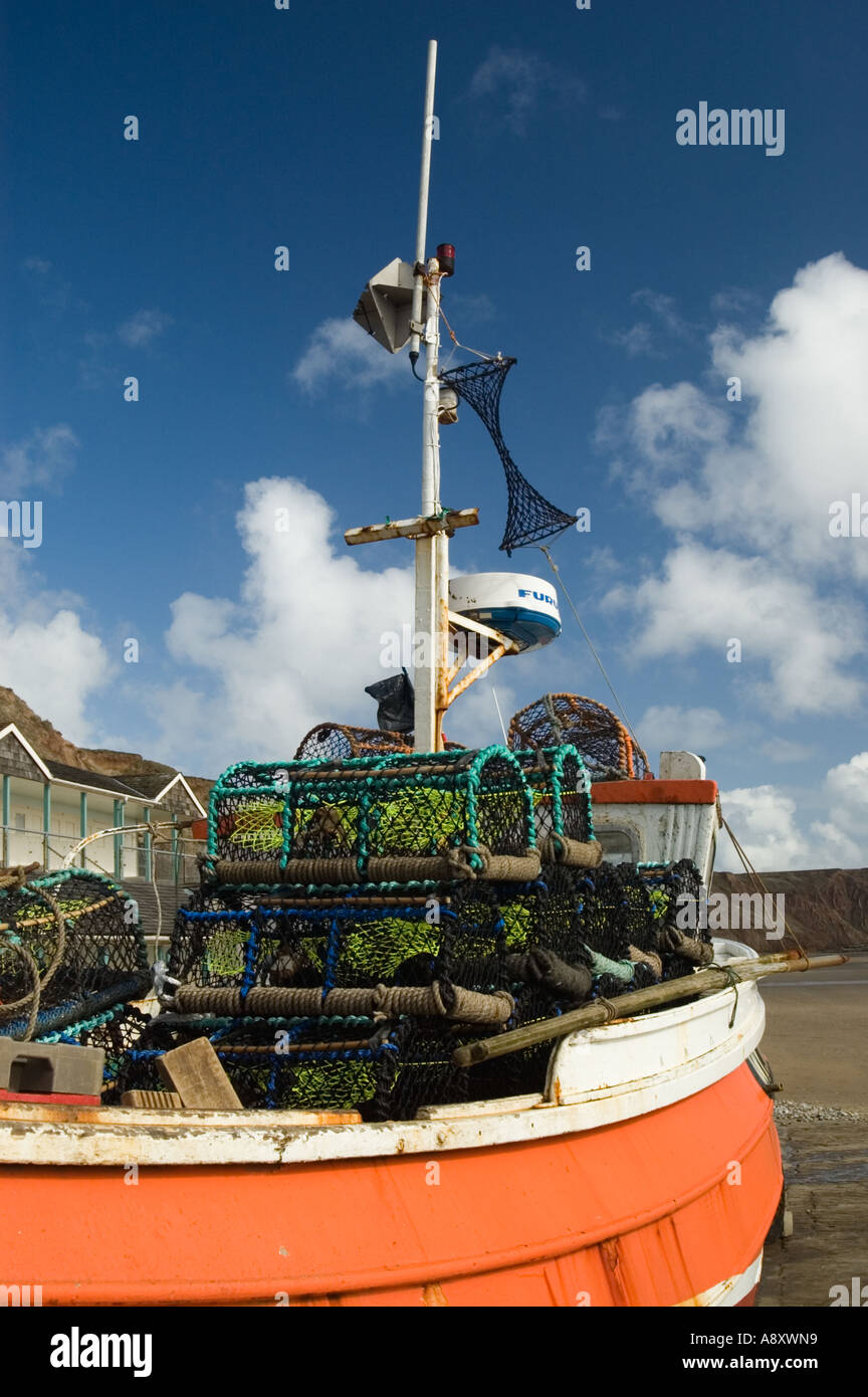 Filey Coble Boat loaded with Crab and Lobster Pots Stock Photo - Alamy