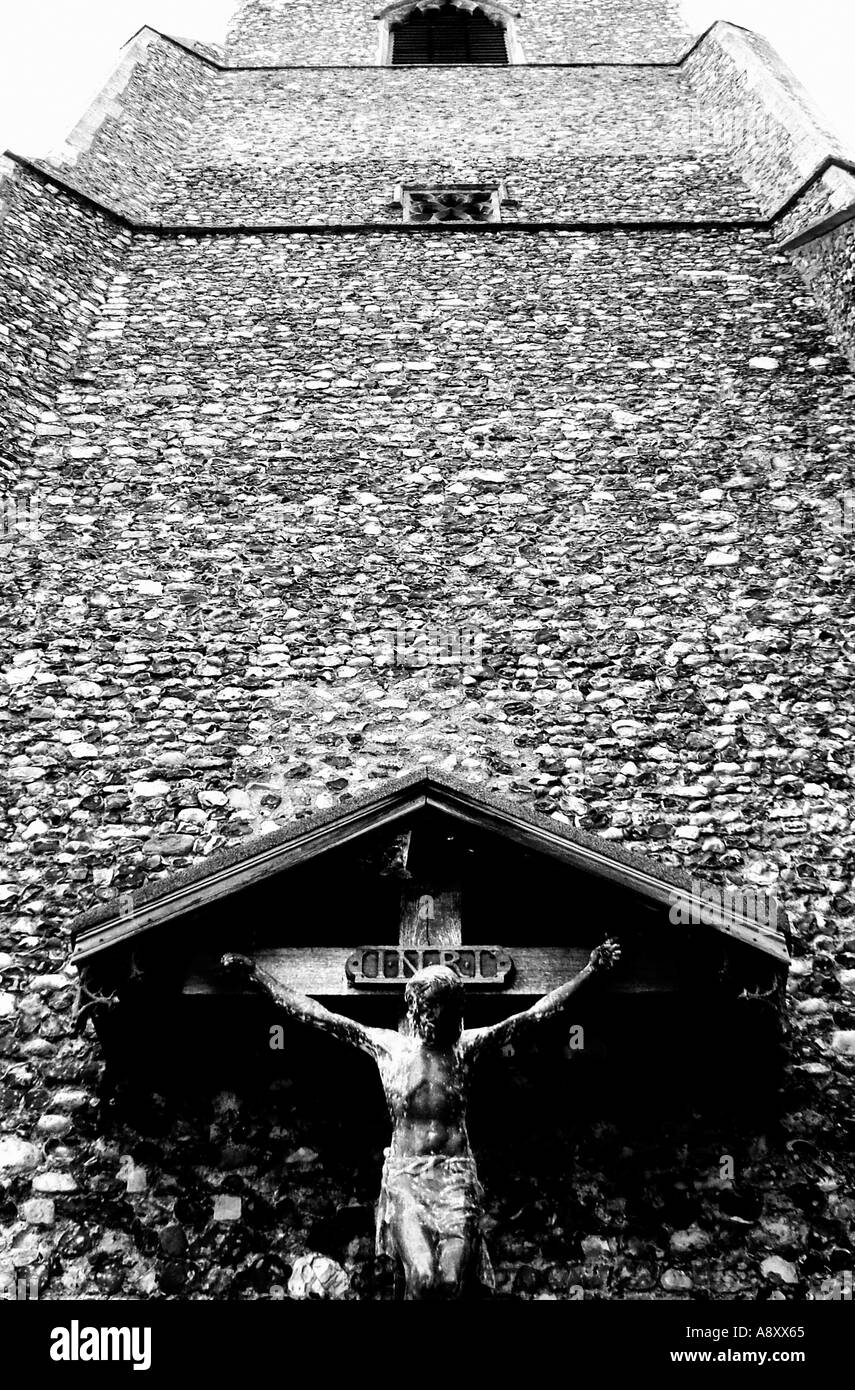 country church with Jesus on cross Stock Photo - Alamy