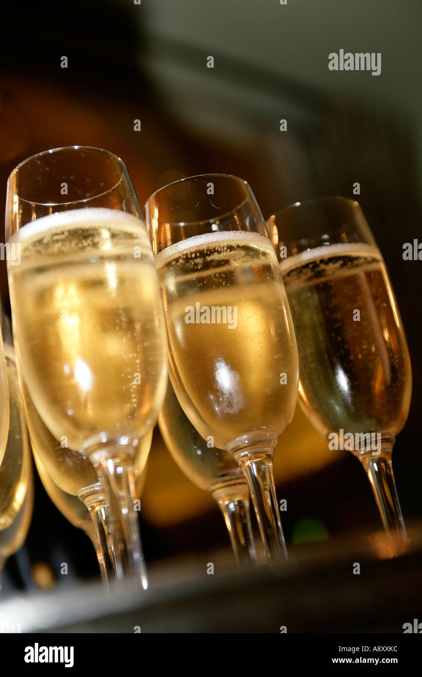 Champagne on tray Stock Photo - Alamy