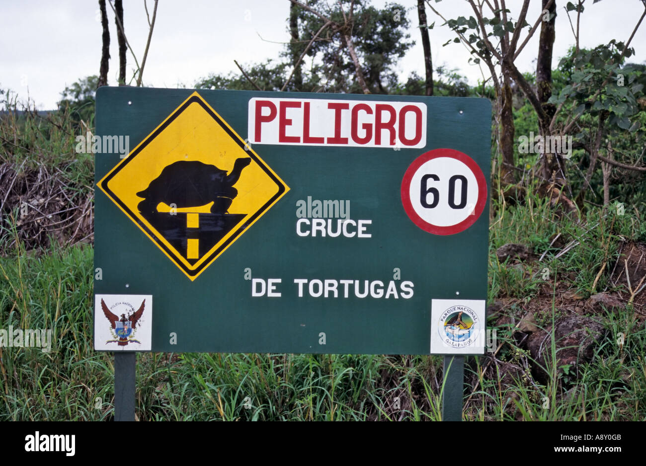 Road warning sign - Giant Tortoises crossing, Santa Cruz, Galapagos ...