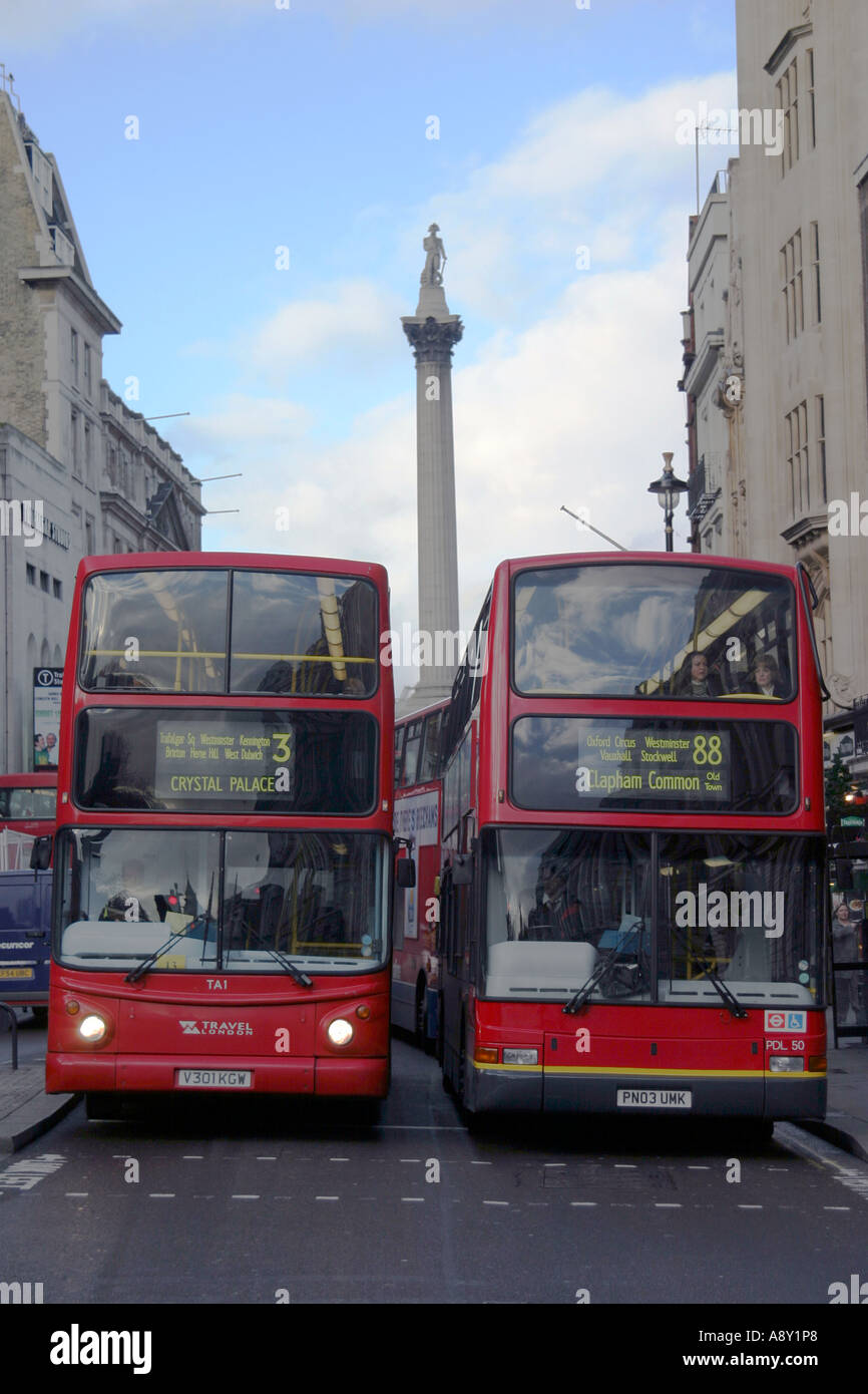 England London Two Buses Double Deckers with Nelson's Column in ...