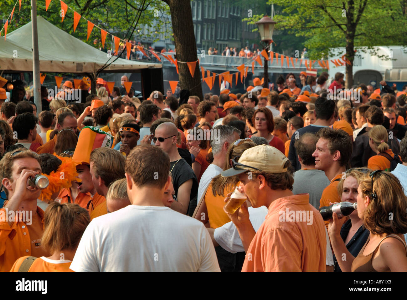 Queens Day celebrations Amsterdam Holland The Netherlands Stock Photo ...