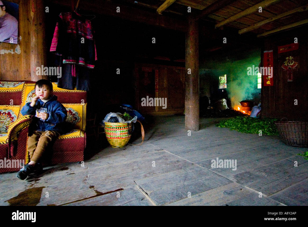 Yao Boy inside Traditional Home Zhongliu Village Longsheng China Stock ...