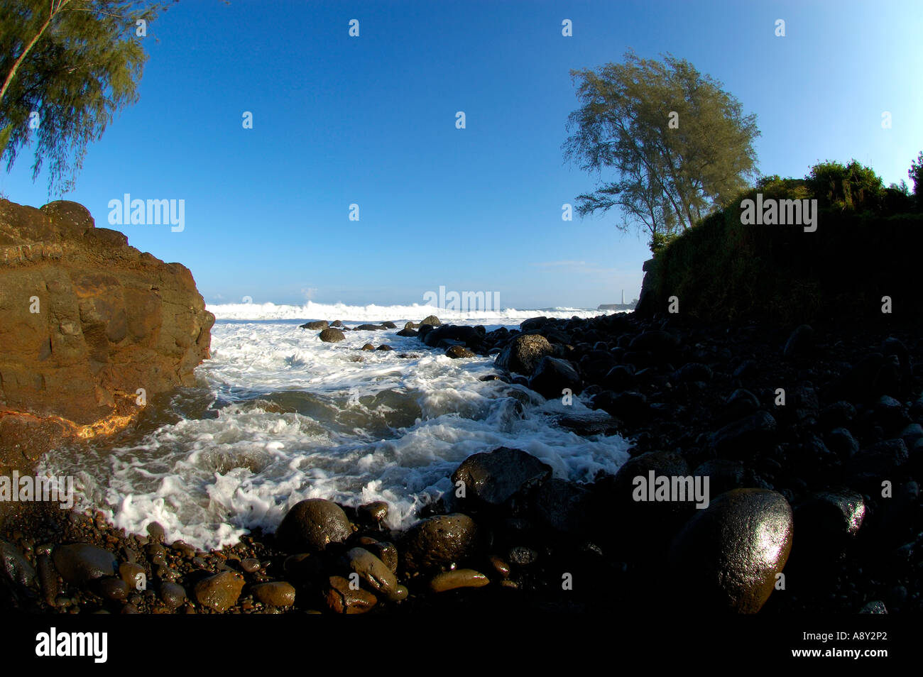 Surf at Lighthouse 2 surges into a dry creek Kohala Hawaii Stock Photo ...