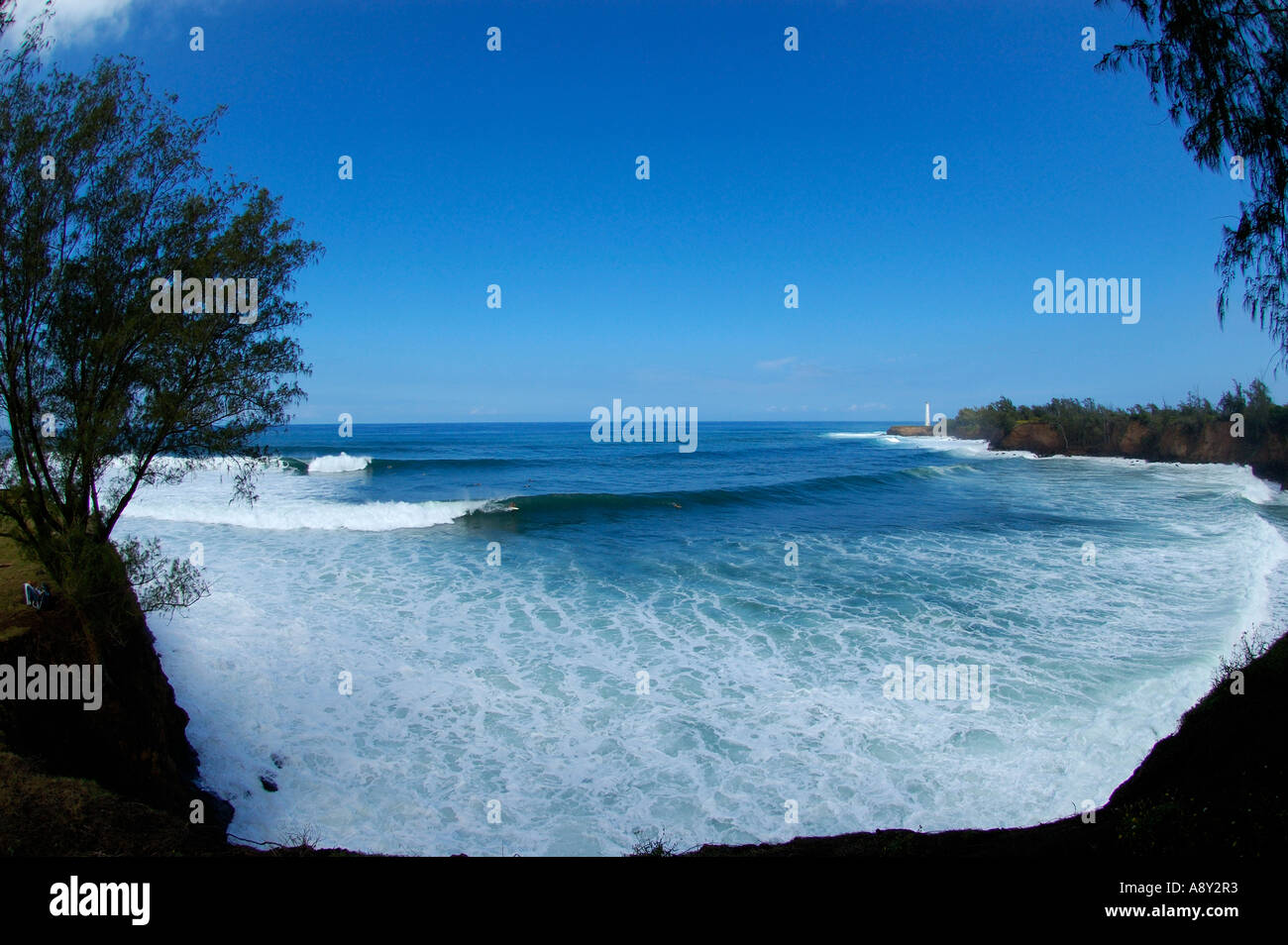 Surfing at Lighthouse Spectator watches from the cliff Kohala Hawaii ...