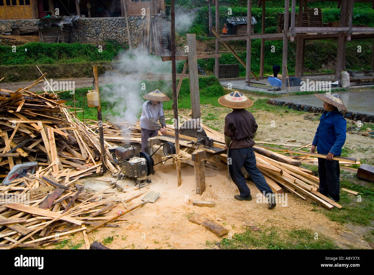 Local Men during Construction of a Traditional Wooden Building Da Zhai ...