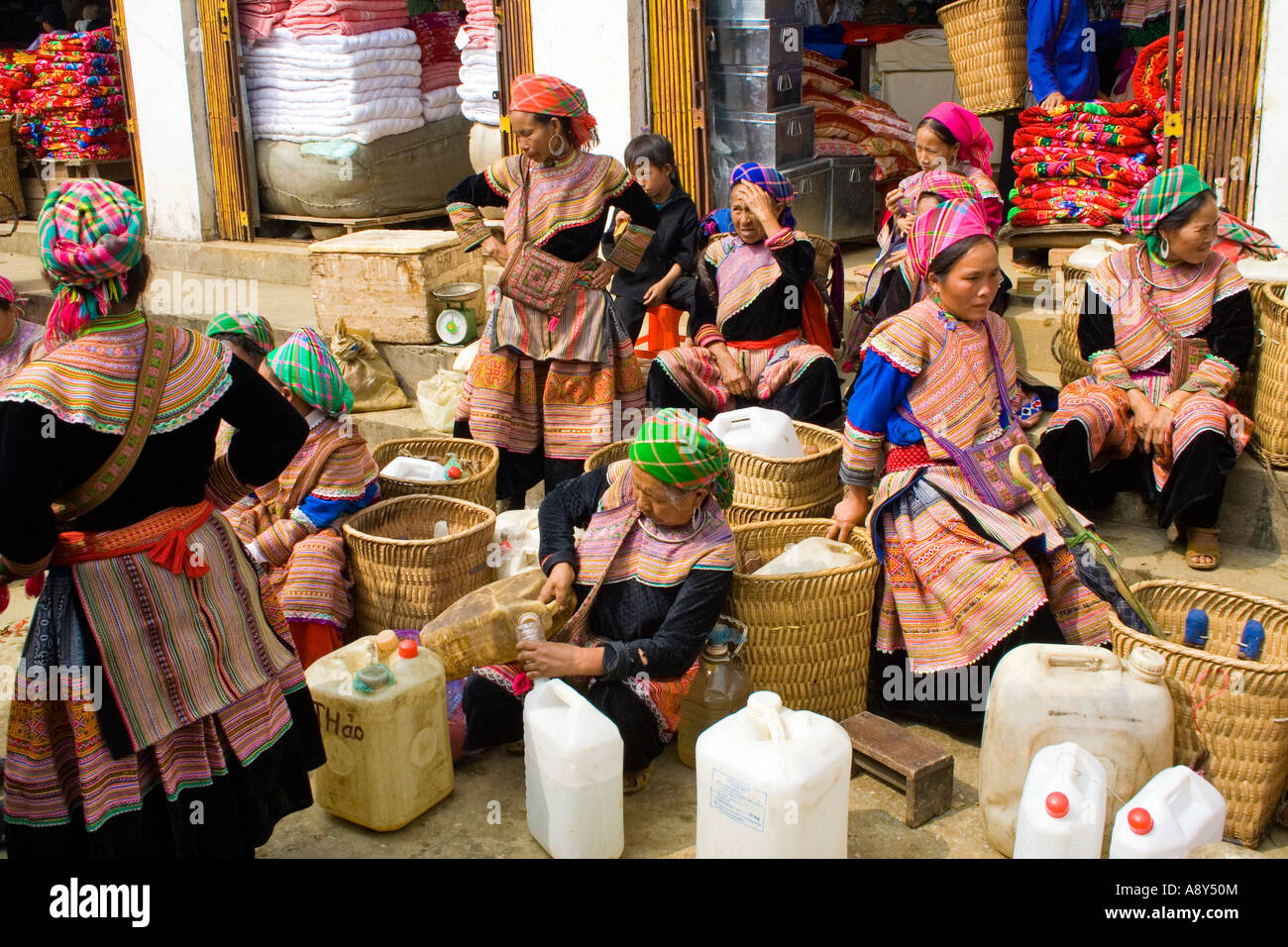 Flower Hmong Women Selling Moonshine Liquor Bac Ha Market Near Sapa ...