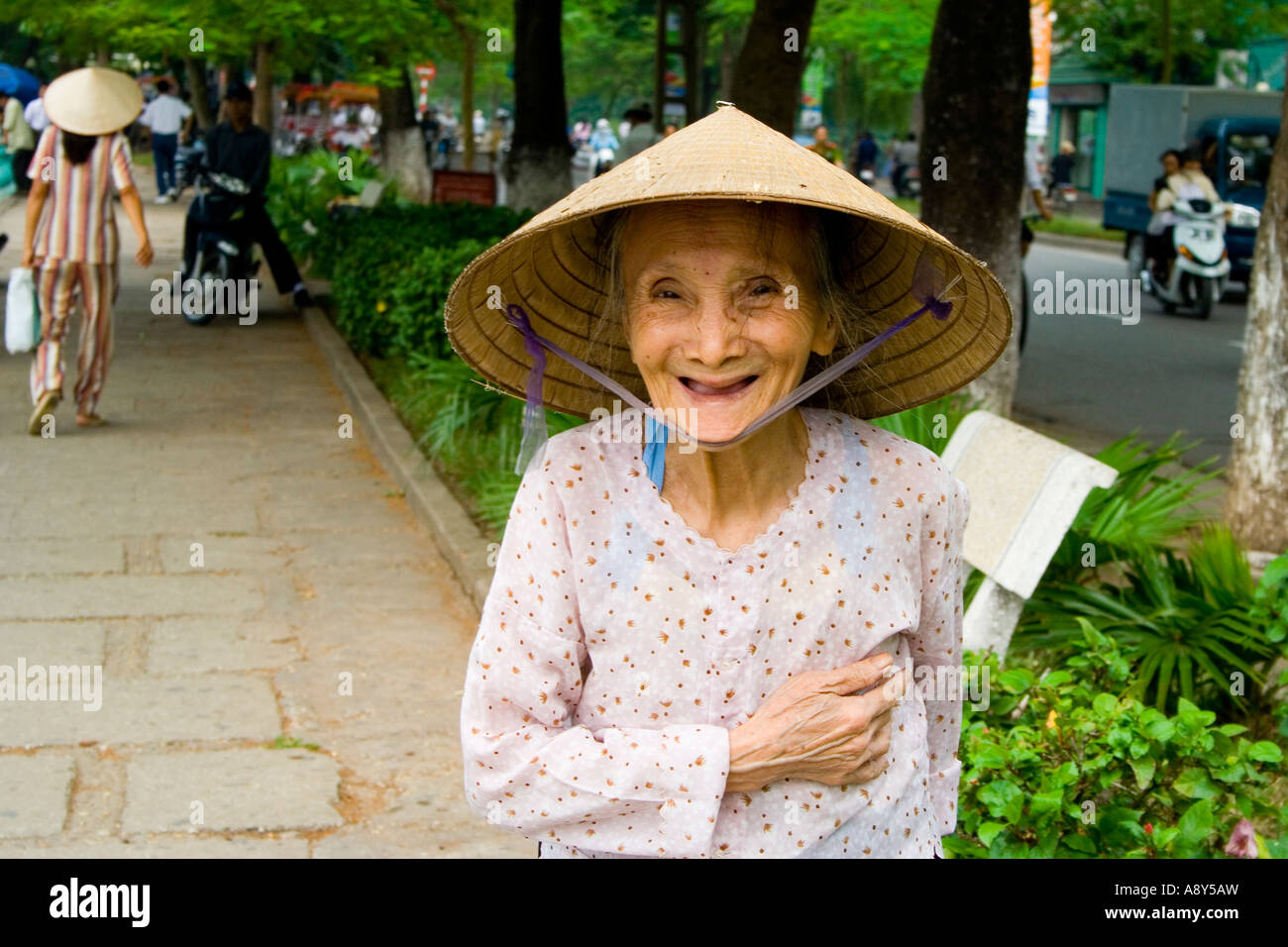 Very Kindly Very Old Woman Walking on the Sidewalk in Hanoi Vietnam ...